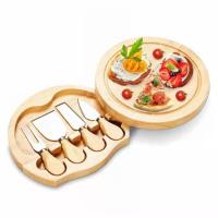China Bamboo Charcuterie Cheese Board Set with Knife 22.5cm Round Pizza Stand Custom Logo for sale