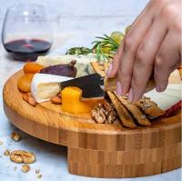 China Bamboo Charcuterie Cheese Board Set with Knife 22.5cm Round Pizza Stand Custom Logo for sale