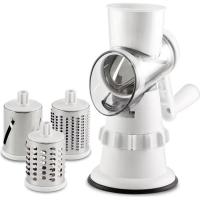 China 3-in-1 Manual Rotary Cheese Grater Stainless Steel Vegetable Slicer 23cm Drum Cutter for sale