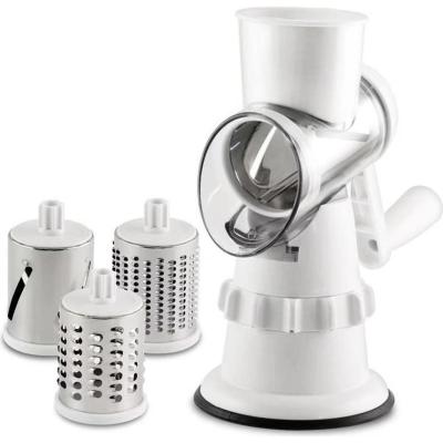 China 3-in-1 Manual Rotary Cheese Grater Stainless Steel Vegetable Slicer 23cm Drum Cutter for sale