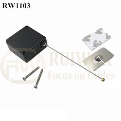 China RuiWor RW1103 Mini Square Anti Theft Retractable Cable With 25*20MM Rectangular Adhesive Metal Plate For Open Sale Security for sale