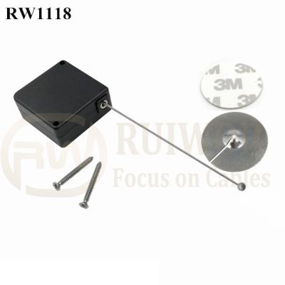 China RuiWor RW1118 Square Anti Theft Cable Retractor Plus Dia 38mm Circular Sticky Metal Plate Used In Security Solutions for sale