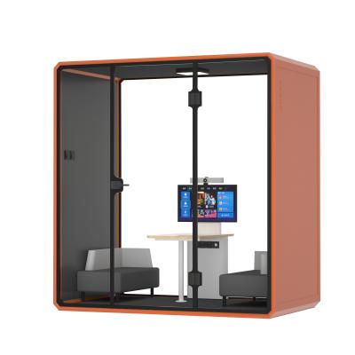 China Orange Colour Sound Proof Meeting Pods Model L Modular Office Booth for sale