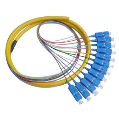 China SC / UPC 12 Core Fanout Fiber Optic Pigtail Single Mono Mode 1.5m for sale