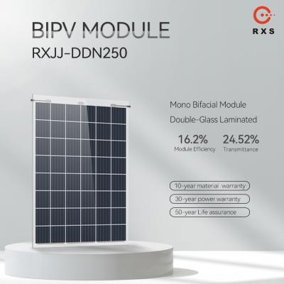 China Rixin Transparent High Efficiency BIPV Solar Panels Mono 200w 250w Solar Module for sale