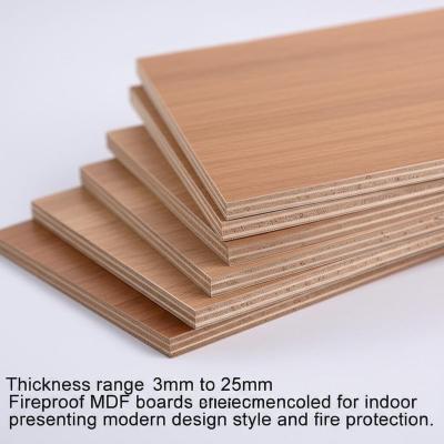 China Thickness range 3mm to 25mm Fireproof MDF boards developed for indoor presenting modern design style and fire protection for sale