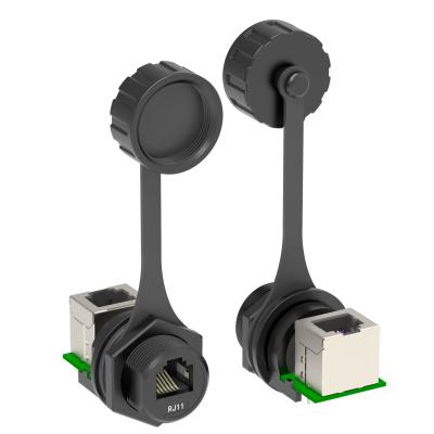 China 6P6C Waterproof RJ11 Connector Threaded 90 Degrees 125V 1.5A Industrial Grade for sale