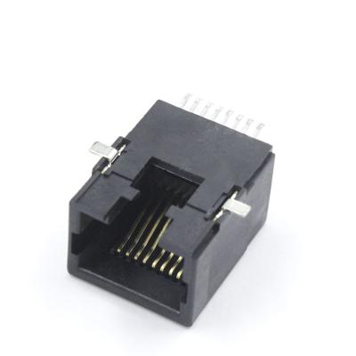 China 90 Degree SMT RJ45 Connector 10/100 - 18.10mm Length, 125V Voltage Rating, Single Port Tab Down for sale