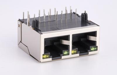 China RJ45 POE Connector 1x2 1000Base-T with LED Indicators - 21.1mm Length, 10 Contacts for sale