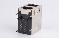 China Industrial POE Ethernet Connector 2x1 Stacked RJ45 with LED Indicators 28.5mm TMX21Q16DBI235018 for sale