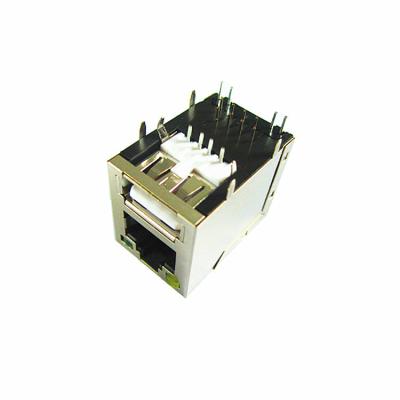 China Single Port USB 2.0 RJ45 Modular Jack TMRJUSB1EX111 - 125V 1.5A Shielded with LED Indicators for sale