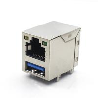 China USB 3.0 RJ45 Right Angle Connector with LED Indicators - 125V 1.5A 8P8C TMRJUSB3EX11A for sale