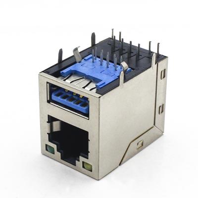 China Single Port RJ45 Connector with USB 3.0 8P8C Tab-Up 27.65x19.15mm Shielded LED Network Interface for sale