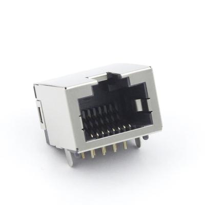China Single Port RJ45 Female Connector with Integrated Magnetics TM5JE811EXX12 - 125V 1.5A 8P8C PCB Mount for sale