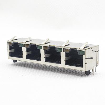 China 1x4 Port RJ45 PCB Connector 8P8C 125V 1.5A with LED Indicators TM5JA814T2112 for sale