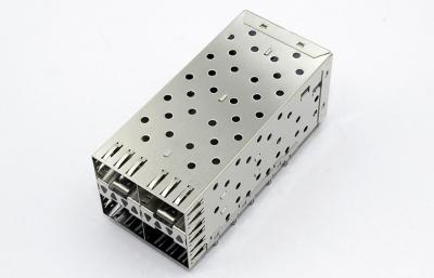 China 2x2 SFP Cage Connector 63.25mm x 28.5mm with Press Fit Mounting for Fibre Channel and Gigabit Ethernet TMSFPX22EXXX3 for sale