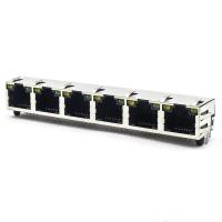 China 1x6 Port Shielded RJ45 Connector 8P8C PCB Jack with LEDs 125V 1.5A TM5JA816T2111 for sale