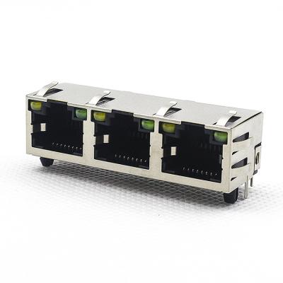 China 1x3 Port RJ45 PCB Connector 8P8C with LEDs Y G Shielded 125V 1.5A TM5JA813T2111 for sale