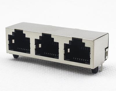 China 1x3 Multi-Port RJ45 Jack Shield Iron Pegs 90 Degree Tab-up No LEDs 48mm Spacing for sale