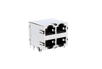 China RJ45 Metal Shielded Ethernet Connector 2x2 Port CAT 5 125V 1.5A Dual Layer Without LED TM59B822T1X11 for sale