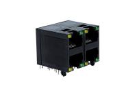 China 2x2 Port RJ45 Ethernet Jack with LED Y/G Side Entry Unshielded 125V 1.5A for sale