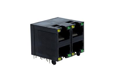 China 2x2 Port RJ45 Ethernet Jack with LED Y/G Side Entry Unshielded 125V 1.5A for sale