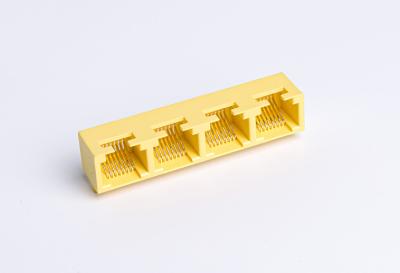 China 1x4 Port RJ45 PCB Connector 8P8C 100Base-TX Unshielded Yellow PBT UL94V-0 125V 1.5A for sale