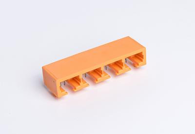 China 4 Port RJ45 PCB Connector Side Entry Orange Plastic Housing 10P8C 125V TM56B914SXX13 for sale