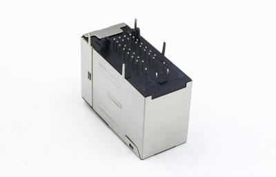 China TMX21W08DIJ135118 10G Base-T RJ45 Connector 2x1 Stacked 38.3mm Side Entry with EMI Shielding for sale