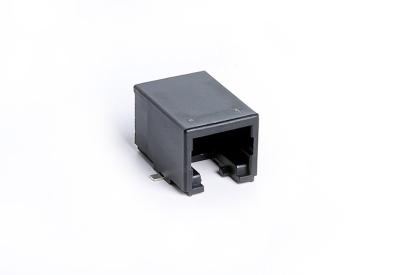 China 6 Pin RJ11 Modular Jack Black Unshielded Plastic Housing FR52 UL94V-0 Right Angle 125V 1.5A for sale