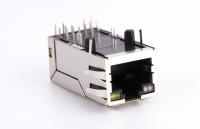 China 10G Ethernet RJ45 Female Connector 32.5mm Black Nickel Shield with LED Side Entry Tab-up Design for sale