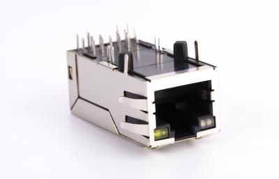 China 10G Ethernet RJ45 Female Connector 32.5mm Black Nickel Shield with LED Side Entry Tab-up Design for sale