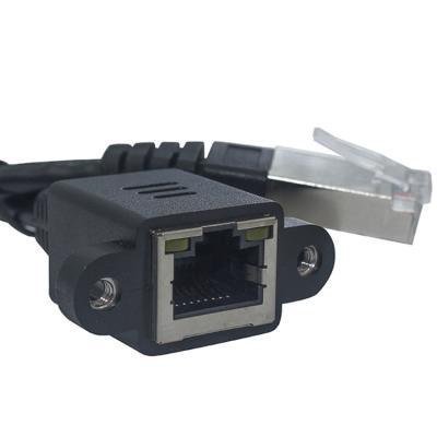 China Pure Copper RJ45 Extension Cable 300mm with M3 Screw Hole - 8P8C Male to Female FTP Shielded Network Connector for sale