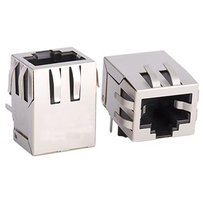 China 1X1 10 100Base-Tx RJ45 Single Port / RJ45 Ethernet Jack Without LEDS Tab Down for sale