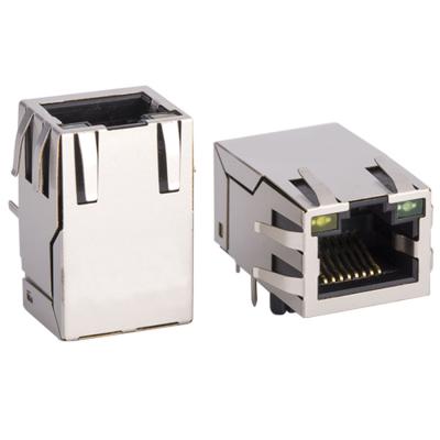 China Single Port 1X1 Tab-Down RJ45 Connector with Transformer 10/100Base-Tx LED Side Entry 21.1mm for sale