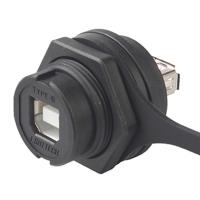 China USB 2.0 Type A to Type B RJ45 Waterproof Panel Mount Coupler - 125V 1.5A Industrial Grade for sale