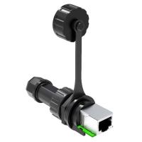 China 10-Pin RJ48 Waterproof Coupler Shield 180° Panel Mount - 125V 1.5A 33mm Connector Length for sale