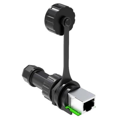 China 10-Pin RJ48 Waterproof Coupler Shield 180° Panel Mount - 125V 1.5A 33mm Connector Length for sale