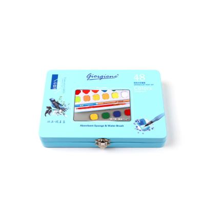 China 48 Colours White Water Color Tin Box Mixing Palette Paint Watercolor With White Water Color 4B Eraser Pencil Sharpener for sale