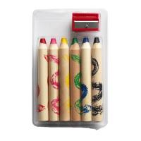 China Wooden Body 6 Colors Crayons with Special Sharpener Jumbo Wax Crayon Set for sale