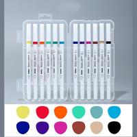 China 12 Colors Knife Head Round Head Rounded Corners Art Sketch Outline Marker Color Markers for sale