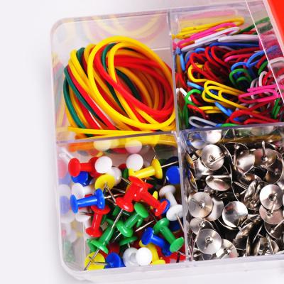 China Wholesale Desk Stationery Office Supply Kit Push Pins Drawing Pins Paper Clips and Rubber Bands Set for sale