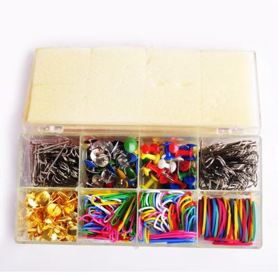 China Hot Supplies Selling Paper Clip Drawing Pin Pushpin Rubber Bands Office Stationery Items Set for sale