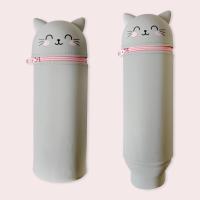 China Hot Selling Wholesale OEM Waterproof Silicone Student Cute Cat Shape Pencil case Pen Bag for sale