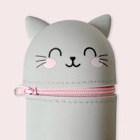 China Hot Selling Wholesale OEM Waterproof Silicone Student Cute Cat Shape Pencil case Pen Bag for sale
