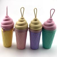 China Reliable Quality Large Capacity Handle Silicone Pencil case Student Fancy Ice Cream Shape Pen Bag for sale
