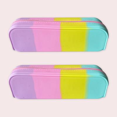 China Creative stationery OEM rainbow colorful silicone wholesale waterproof pencil case pen bag for sale