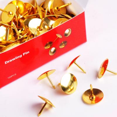 China home office stationery 100pcs drawing pins stainless metal golden thumbtack for sale