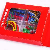 China Hot selling office stationery set different sizes color paper clip and rubber bands push pins for sale