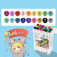 China 18 Colors Double-headed Circular Penholder Permanent Red Dual Tip Highlighter Marker Pen for sale